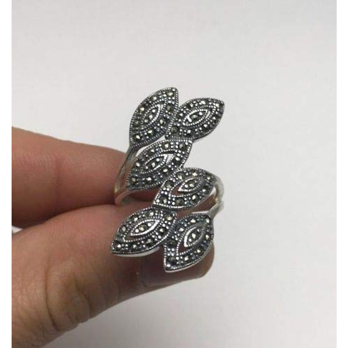 argunjewellery Turkish Jewelry Leaves Cool Marcasite 925K Sterling Silver Women's Ring