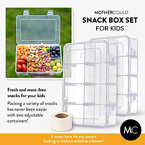Mothercould Snack Box Set for Kids - 8 Compartments, Reusable Snack Solution with 100 Dissolvable Labels | Easy to Clean, Dishwasher Safe, BPA-Free, Food Grade, Durable and Secure Design (2 Pack)