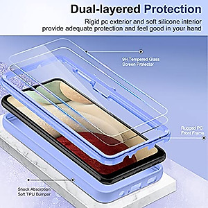 LeYi for Samsung Galaxy A12 Case, Samsung A12 Phone Case with [2 x Tempered Glass Screen Protector], Full-Body Shockproof Soft Liquid Silicone Hybrid Phone Cover Case for Galaxy A12 5G, Violet