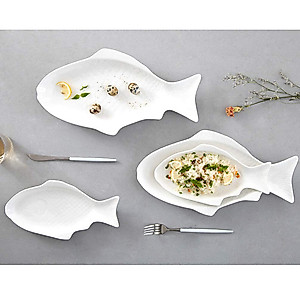 DOITOOL 1Pc Fish Shaped Plate Fish Platter Ceramic Unique Decorative Serving Snack Storage Platter for Party Wedding Restaurants Home (11 Inches, White)