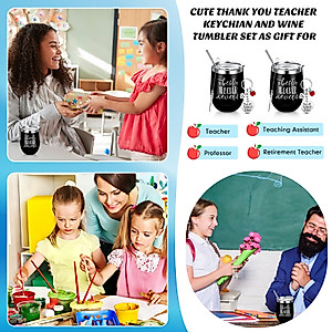 Didaey 24 Pcs Teacher Appreciation Gift Sets 12 Oz Teacher Wine Tumbler for Women Thank You Birthday Graduation Gifts 12 Best Ever Cup and 12 Keychain(Black)