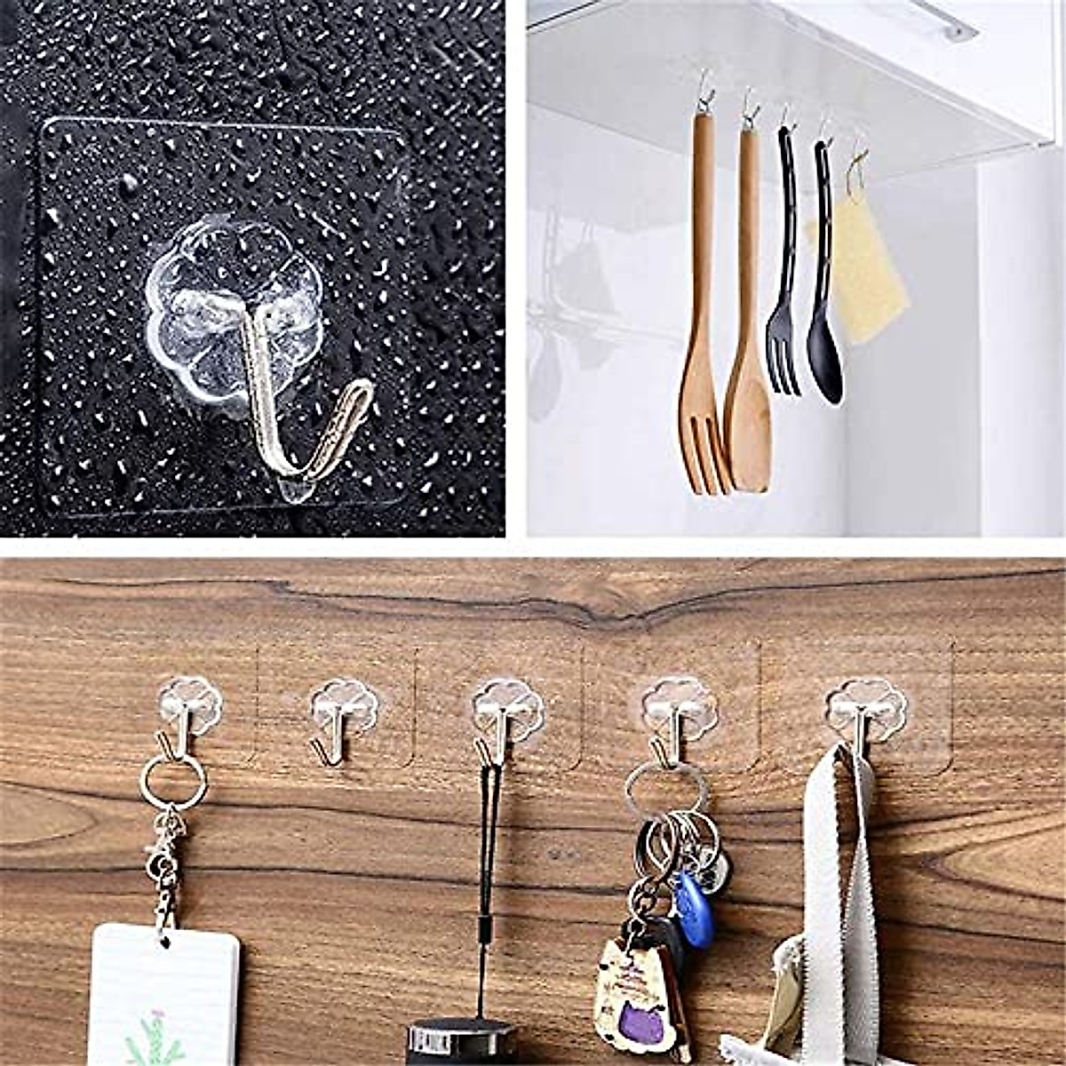 12Pcs/Set Transparent Seamless Self Adhesive Hook Load Bearing 13.2lb/6kg(Max) Waterproof and OilproofStrong Stick Hook Bathroom Kitchen Wall Hanger