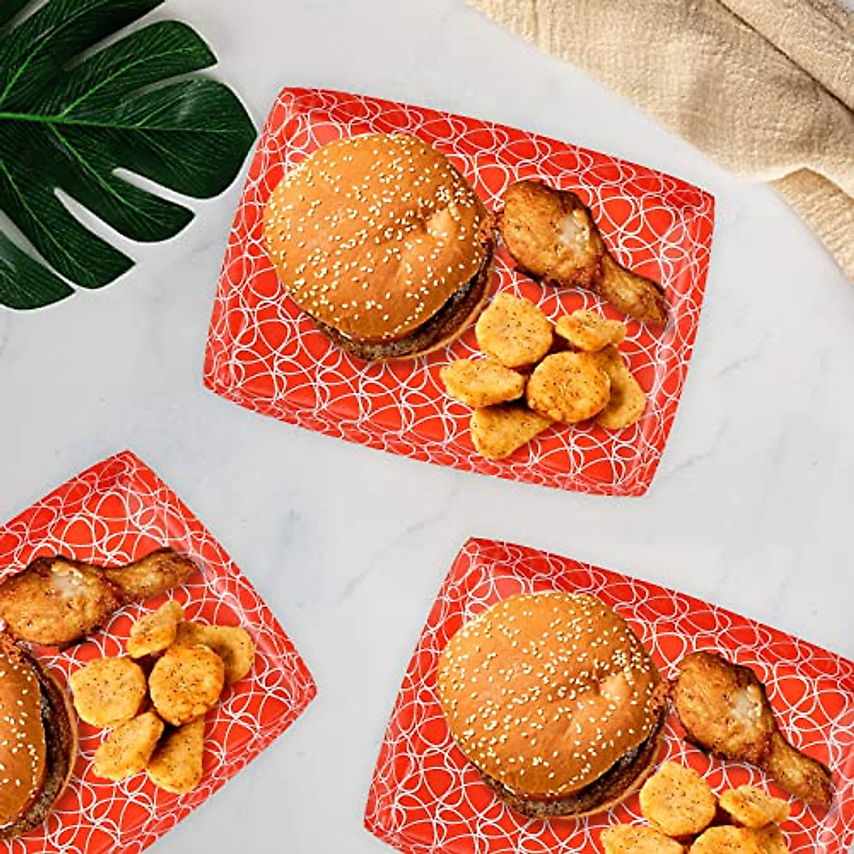 Fasmov 80 Pack Big Food Serving Tray, Lunch or Cafeteria Food Tray, Serving Boats for Nachos, Fries, Hot Corn Dogs, and More, 10.5” x 7.5” x 1.5”