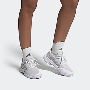 adidas Women's CourtJam Control Tennis Shoe, White/Silver Metallic/White, 7.5
