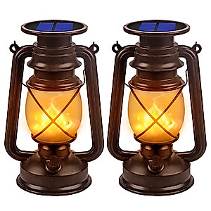 Solar Lantern Outdoor Hanging Solar Lights Dancing Flame Vintage Led Waterproof Camping Lamps, Landscape Decor for Table Patio Garden Yard Pathway Porch 2Pack (Orange Flame)