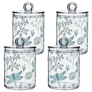 CHSIN 2 Pack Qtip Holder Dispenser with Lids, Dragonfly Storage Containers, Bathroom Canisters Organizer for Cotton Ball,Cotton Swab,Cotton Round Pads,Floss H120308 (g286930256p746c790s1724)