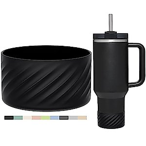 Affute Protective Silicone Boot for Stanley Quencher H2.0 40 oz & IceFlow Flip 20 oz 30 oz and hydroflask 12-24 oz, Anti-Slip Bottle Bottom Sleeve Cover (Black)