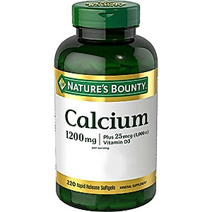 Nature’s Bounty Calcium 1200 mg With Vitamin D3, Bone Health & Immune Support, 1000 IU, 220 Softgels