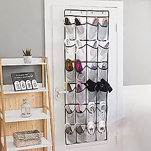 Hanging Shoe Organizer, 24 Pocket Shoe Storage Hanging to Keep Shoes Tidy, Complete With 4 Reversible Heavy Duty Metal Over Door Hooks for Ideal Hanging Shoe Storage ，Made of Oxford cloth