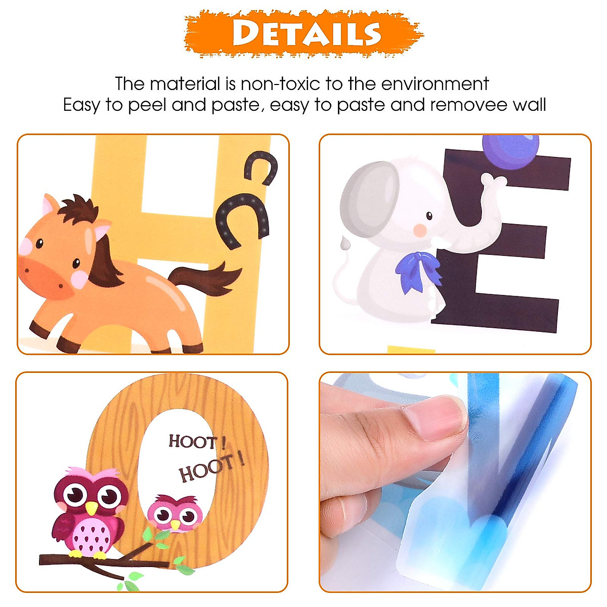 OOTSR 26 Alphabet Wall Decals, Removable Wall Decals Stickers Decor, Colourful Animal Alphabet ABC Wall Stickers for Nursery Bedroom Living Room décor