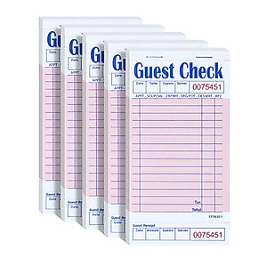 DGBDPACK Server Guest Checkbook, 5 Pack EP-3632-1 Server Note Book, Thick Server Paper with Guest Receipts, Waitress Notepads - 250 Orders Total (Pink, 6.75" x 3.5")