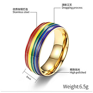 2 Pcs Rainbow Pride Ring Two-Tone Rainbow Inlay Lover Wedding Engagement Bands 8mm Width Stainless Steel Pride Parade Rainbow Ring Promise Couples Rings for Women Men-9