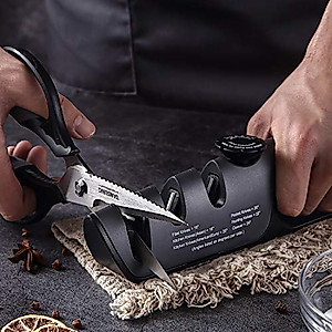 Knife Sharpener TANSUNG 3 Stage Kitchen Chef Knife and Scissor Sharpeners Restore Knives or Shears Blades Quickly Safely with Adjustable Angle Button for Various Household Knives Shear
