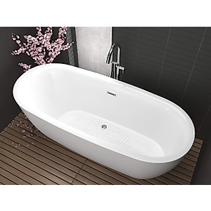 ANZZI Freestanding Tub 67”, Soaker Tub, Acrylic Center Drain, Luxury Spacious, Deep Soaker Bathtub with Overflow and Drain, Modern Slip-Resistant Floor (FT-AZ401)