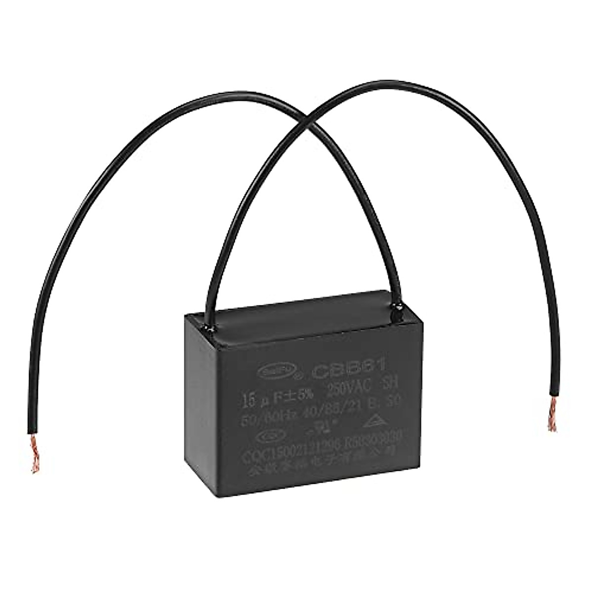 uxcell Ceiling Fan Capacitor CBB61 15uF 250V AC 2 Wires Metallized Polypropylene Film Capacitor 47x34x22mm for Electric Fan Pump Motor Generator