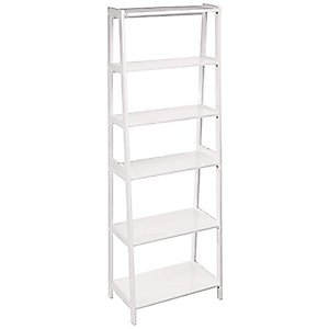 Amazon Basics Rubberwood 5 Shelf Ladder Bookcase, White, 15.03" D x 25.98" W x 74.48" H