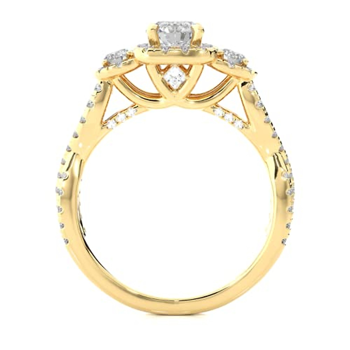 FACETS JEWELS 2.60 Carat Full white Moissanite Diamond Three Stone Engagement And Wedding Ring For Women in Solitaire With Assets Shape In- 10K Solid Yellow Gold Size 6.5