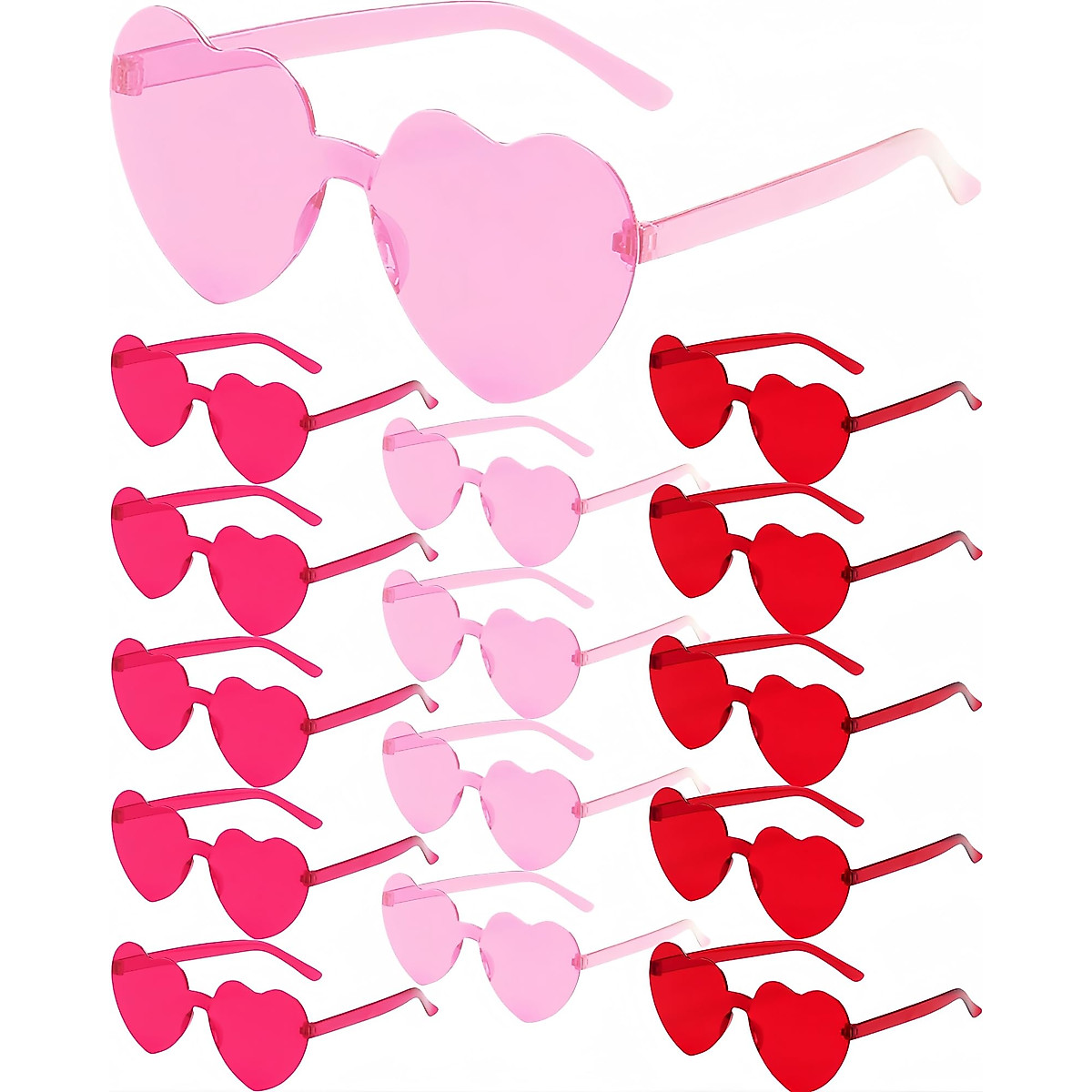 ZHANGBY 15 Pairs Heart Sunglasses Heart Glasses for Women Frameless Sunglasses Trendy Transparent Candy Color Party Sunglasses (Pink, Rose red, Red)