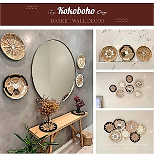 Kokoboho - Wall Basket Decor Set of 7 (Large Setup Sizes, for Example: 55" x 39" and 47" x 26") - Infused with Boho Style & Natural Elegance - Handcrafted Vietnamese Artistry with Seagrass. Basket sizes: 1 x 13.8", 2 x 13", 2 x 11.8", 2 x 11"