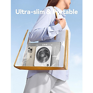 ChoreChamp Rechargeable Fan Portable,4000mAh USB Small Desk Fan with 4-Speed Strong Airflow, Hangable Ultra-thin Folding Camping Fan for Travel, Office, and Home Use