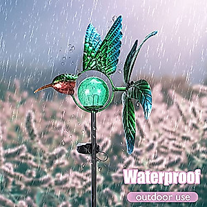 Hummingbird Solar Wind Spinner Outdoor - Solar Garden Stake Lights Cracked Glass Ball Waterproof Outdoor Hummingbird Decor Pathway Lights for Garden Patio Lawn (1 Pack)