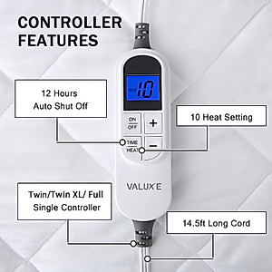 VALUXE Full Size Heated Mattress Pad, Quilted Zone Heating, Electric Bed Warmer, Luxury Comfort, White, Plush Velvet, Water Repellent, Deep Pocket, Adult, Cotton or Polyester, 54 x 75 x 14.5 inches