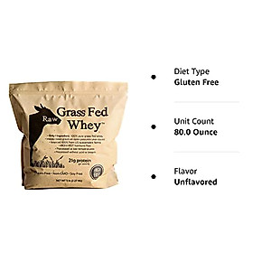 100% Raw Grass Fed Whey - Happy Healthy Cows, COLD PROCESSED Undenatured Protein Powder, GMO-Free + rBGH Free + Soy Free + Gluten Free, Unflavored, Unsweetened (5 LB BULK, 90 Serve)