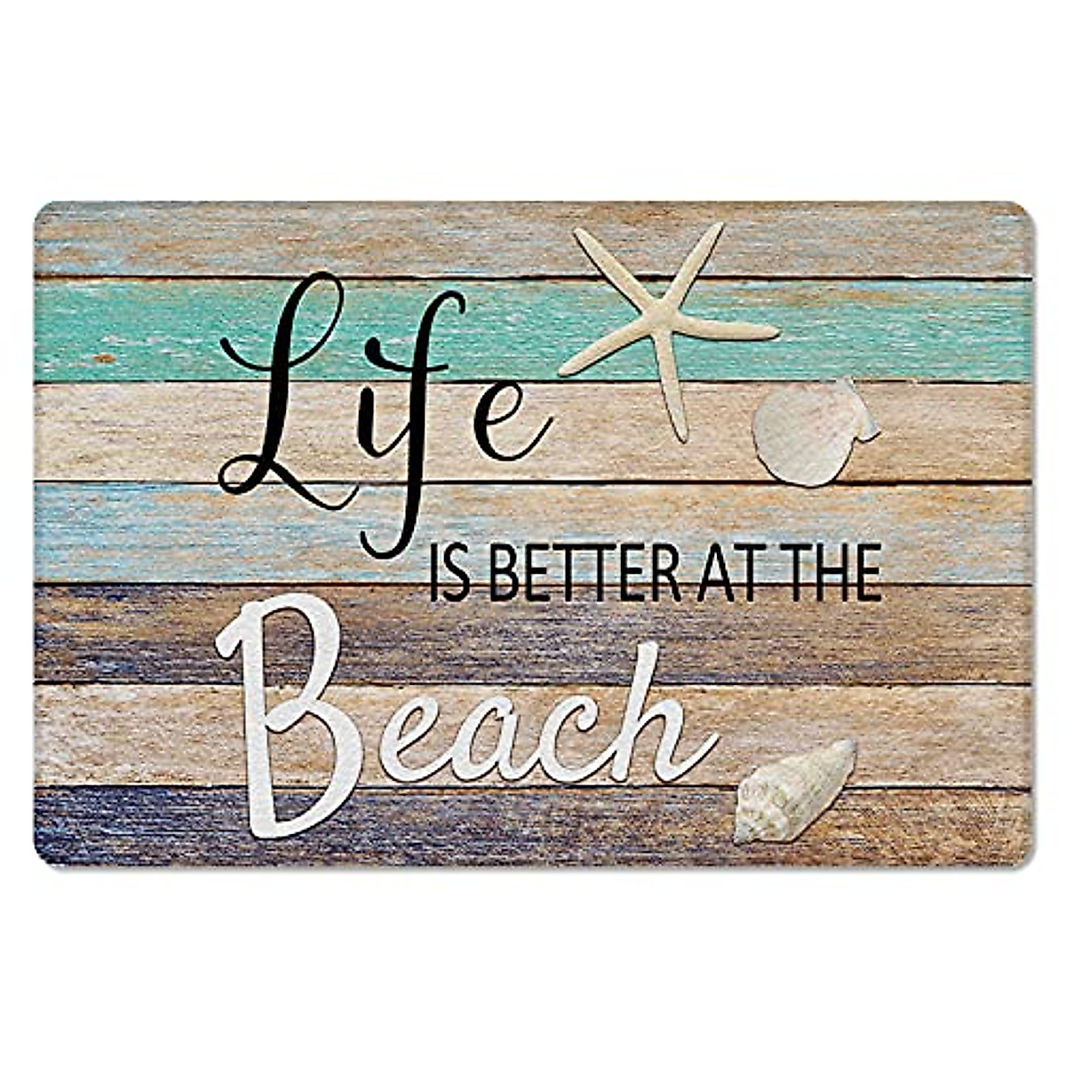 Anti Fatigue Mats for Kitchen Floor, Life is Better at the Beach Rustic Wooden Cushioned Waterproof Non-Slip Kitchen Mat and Rug, Comfort Standing Kitchen Mat for Home, Sink, Laundry, 24x36 Inches