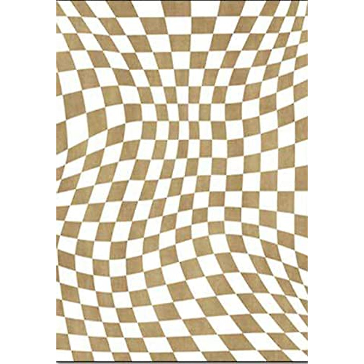 Beige and White Buffalo Plaid Checkered Area Rug for Living Room 4x6fr Funky 70s Game Room Throw Rugs Wavy Checkered Rug Premium Shag Dining Room Carpet Big Dorm Apartment Mat