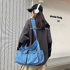 Yohora Denim Shoulder Bag Casual Style Lightweight Retro Travel Shopper Crossbody Handbag for Teen Girls Women