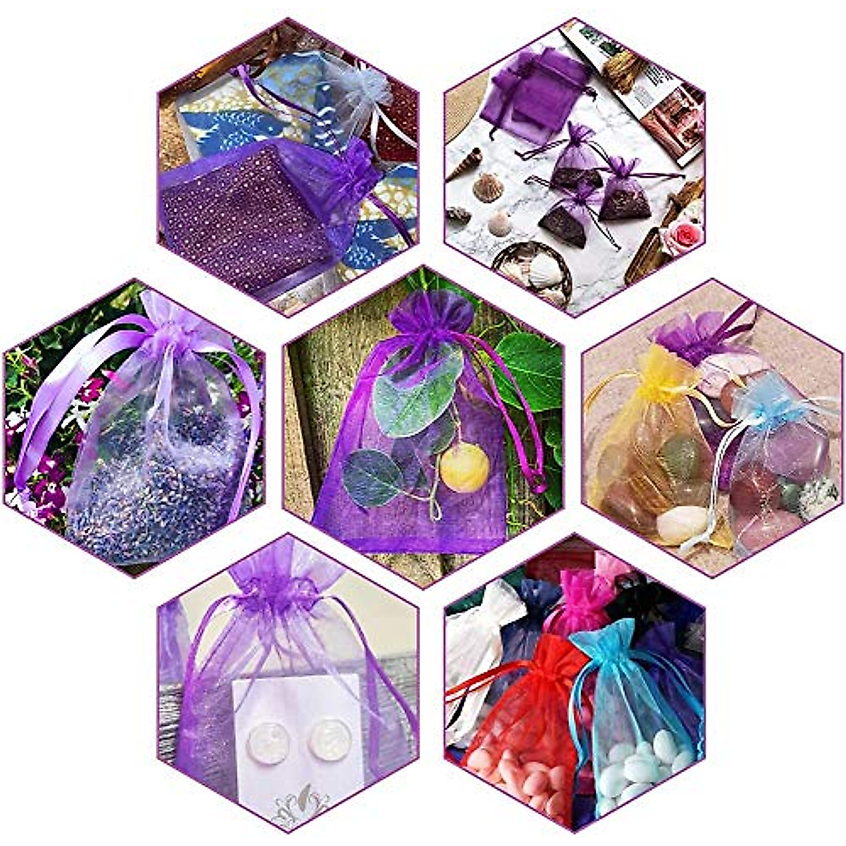 G2PLUS Organza Gift Bags with Drawstring 5''x 7' 100 PCS Organza Jewelry Bags, Sheer Drawstring Gift Pouches for Christmas Wedding Party Favors (Purple)