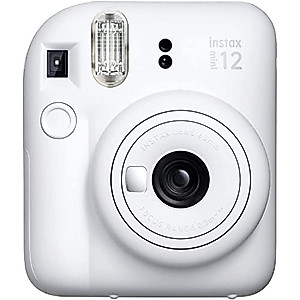 Fujifilm Instax Mini 12 Instant Camera, Clay White Camera with 40 Photo Sheets, Cleaning Cloth, and App, Portable, Easy to Use, Automatic Settings, Front Mirror for Selfies, 2 AA Batteries