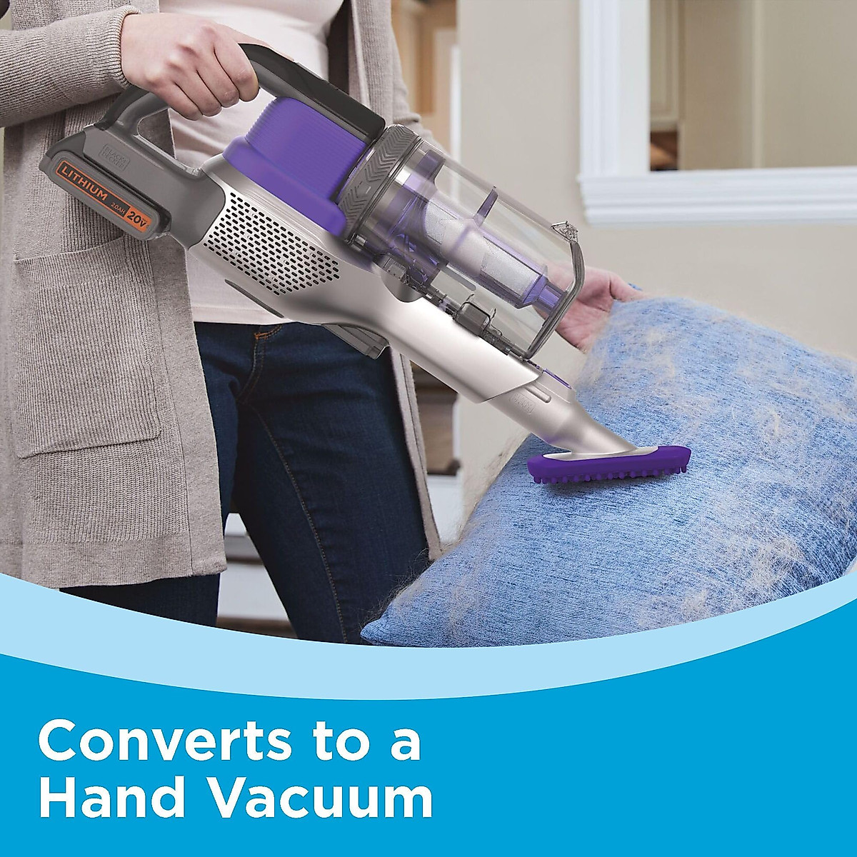 BLACK+DECKER Powerseries Extreme Cordless Stick Vacuum Cleaner for Pets, Purple (BSV2020P)