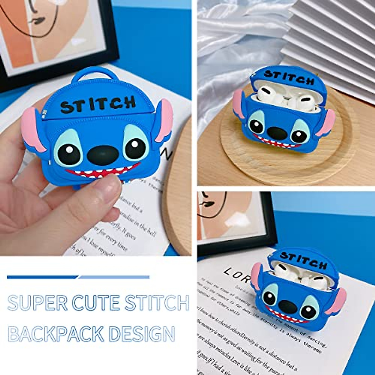 Cute Case for Airpods Pro, 6 in 1 Silicone Backpack Airpods Pro Charging case Accessories Cover,3D Fashion Funny Cartoon Shoulder Bag Protective Design Skin for Girls Women Teens with Keychain