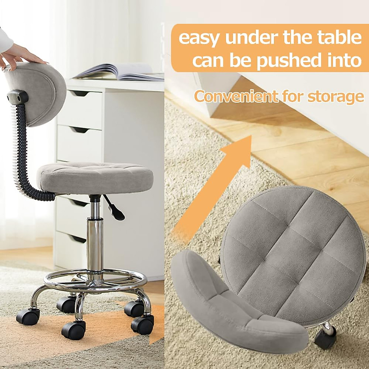 HDHNBA Modern Office Desk Chair Rolling Stool Computer Chair with Low Back Height Adjustable Work Home Salon Drafting Swivel Task Chair with Footrest