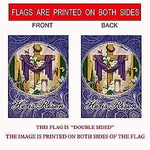 YaoChong He is Risen Easter Cross Lily Garden Flag,Spring House Yard Decorative Double Sided Flag 12.5 x 18 Inch
