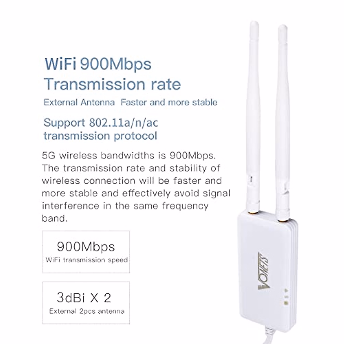 VONETS Industrial Mini 5GHz WiFi Bridge/Router WiFi to Ethernet Adapter 802.11a/n/ac(900Mbps) 2 RJ45 Ports/Antennas USB/DC Powered (DC5V-24V) for DVR Monitoring PLC Medical Device VAP11S-5G