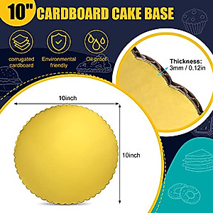 50 Pack 10 inch Gold Cake Boards Circle Rounds Cake Boards Scallop Edge Cakeboard Disposable Cake Base Grease Proof Cardboard Perfect for New Year Wedding Birthday Cake Decorating