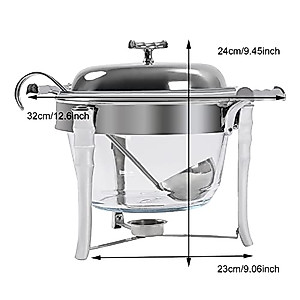 LGXSHOP Chafing Dish Buffet Set Glass Dish Server Stainless Steel Frame Chafing Dishes Food Warmer with Soup Ladle for Parties (4Qt)
