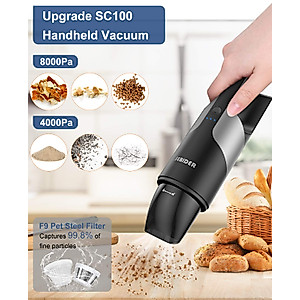 SEBIDER Handheld Vacuum Cleaner 8000Pa Cordless Hand Mini Car Vacuum Rechargeable Portable Vac for Pet Hair, Home, Carpet, Car Cleaning(Black Gray)