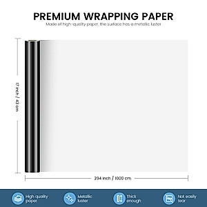 KMER LIFE Metallic Wrapping Paper Roll 17 inch x 394 inch, Birthday Wrapping Paper, Christmas Wrapping Paper, Premium Gift Wrapping Paper for Baby Shower, Valentines, Christmas, Party, Holiday (Black)