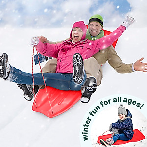 Slippery Racer Downhill Xtreme Flexible Adults and Kids Plastic Toboggan Snow Sled for Up to 2 Riders with Pull Rope, (2 Pack) (Red/Blue)