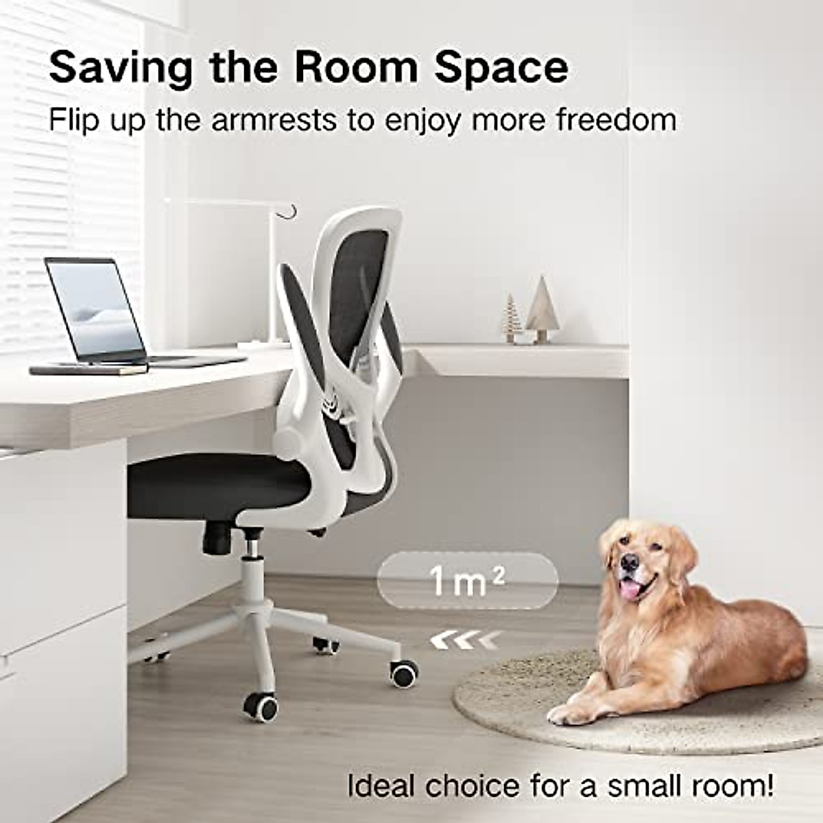 Hbada Ergonomic Office Chair Work Desk Chair Computer Breathable Mesh Chair with Adjustable Lumbar Support and Flip Up Arms, White