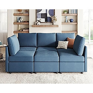 LINSY HOME Modular Sectional Sleeper Sofa, Convertible Sofa Bed with Memory Foam, Storage, Modular Sectionals Couch with Chaise for Family Movie Night, Living Room Furniture Sets, Blue