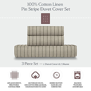 Ella Jayne Luxury 100% French Linen Duvet Cover (3pcs), Coastal Summer Linen Duvet Cover, Linen Bedding Queen, Linen Comforter King, Premium Linen Duvet Cover King (Pin Stripe - Black, Full/Queen)