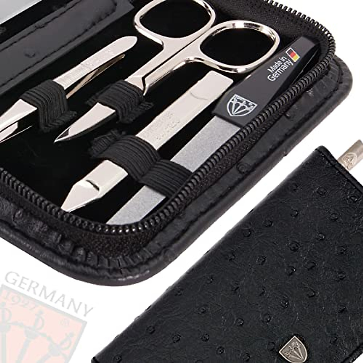 3 Swords Germany - brand quality 8 piece manicure pedicure grooming kit set for professional finger & toe nail care scissors clipper fashion leather case in gift box, Made in Solingen Germany (22009)