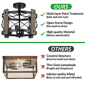 BrightHome Farmhouse Rustic Light Fixture Ceiling Mount, Semi Flush Mount Ceiling Light Fixture, 4-Light Black Industrial Retro Washed Ceiling Light for Kitchen Dining Room Bedroom Hallway Bathroom