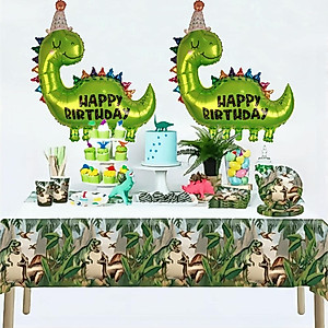 2 Pcs Dinosaur Balloons Birthday Decoration for Kids, 35 Inch Big Green Foil Happy Birthday Dino Balloon for Wild One Baby Shower Jungle Safari Animal World Themed Party Supplies Decor