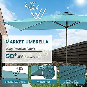 MONDAWE Outdoor Solar LED Patio Umbrella 10 x 6.5 FT Rectangular Market Umbrella with Lights， Tilt and Crank Aluminum Commercial Table Umbrella for Pool Backyard Balcony