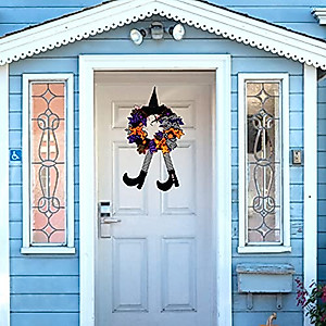 Halloween Wreaths Fall Front Door Wreath, Autumn Wreath for Home Decor Halloween Window Hanging Purple Harvest Hello Sign Props Artificial Farmhouse